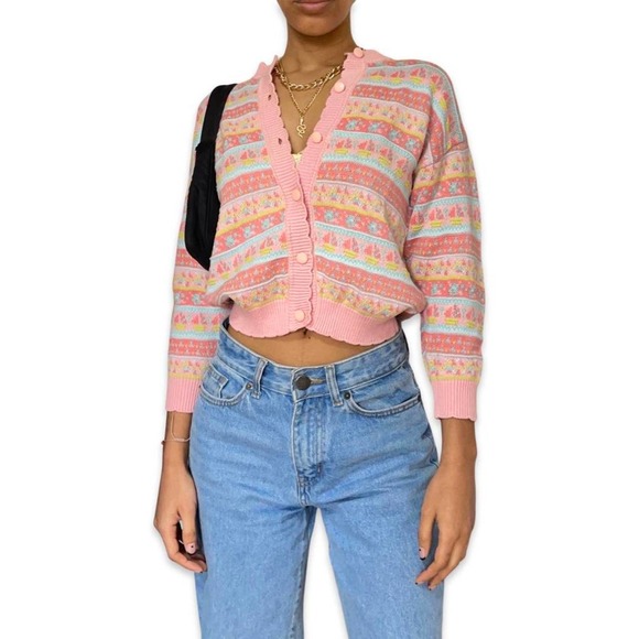 Stefanel | Sweaters | Vintage Stefanel 9s Pastel Knitted Cardigan Xs ...